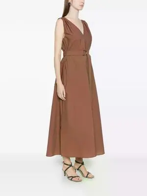 Brunello Cucinelli Beaded V-neck Belted Dress
