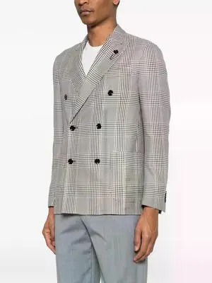 LARDINI Double-breasted Checked Blazer - Brown