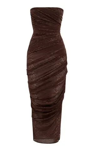 Alex Perry Leopard Lace Tucked Midi Dress