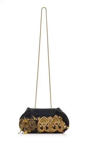 Dries Van Noten Embroidered Clutch With Chain - Black