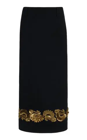 Dries Van Noten Sentista Embellished Wool-blend Midi Skirt - Black