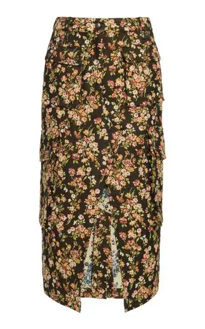 Dries Van Noten Sersy Floral Cargo Cotton-blend Midi Skirt - Brown