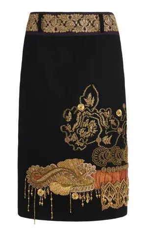 Dries Van Noten Sentista Embroidered Cotton Midi Skirt - Black