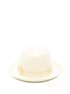 Borsalino Federico Straw Hat With Ribbon Detail - Neutrals