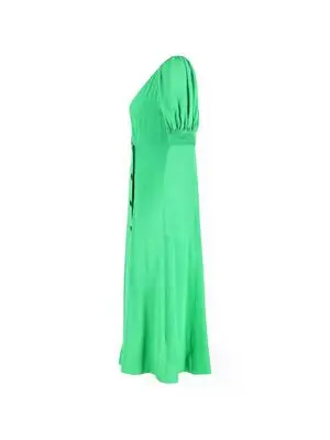 GANNI Puffed-sleeve V-neck Midi Dress