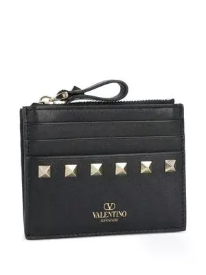 Valentino Garavani Rockstud Zipped Leather Cardholder - Black