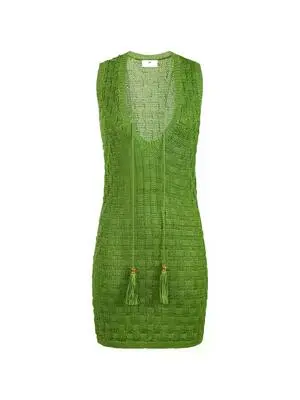 Elisabetta Franchi Basket-Stitch Tassel Mini Dress Green