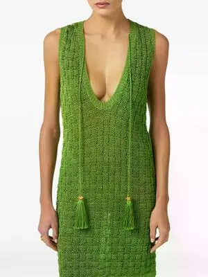 Elisabetta Franchi Knit Mini Dress With Tassels - Green