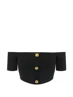 Elisabetta Franchi Button Cropped Knit Top - Black