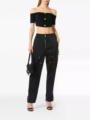 Elisabetta Franchi Button Cropped Knit Top - Black