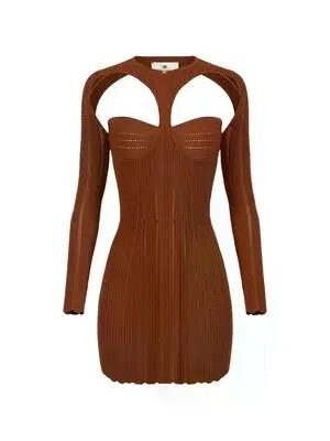 Elisabetta Franchi Openwork Knit Mini Dress - Brown