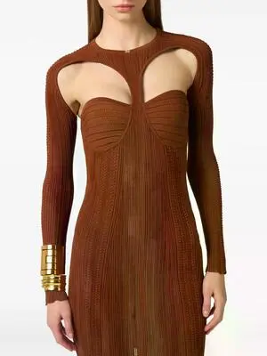 Elisabetta Franchi Openwork Knit Mini Dress - Brown
