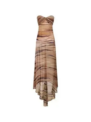 Elisabetta Franchi Tiger Print Chiffon Gown - Neutrals