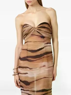 Elisabetta Franchi Tiger Print Chiffon Gown - Neutrals