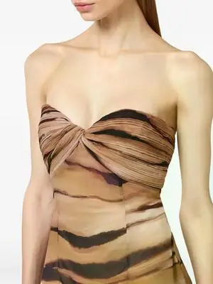 Elisabetta Franchi Tiger Print Chiffon Gown - Neutrals