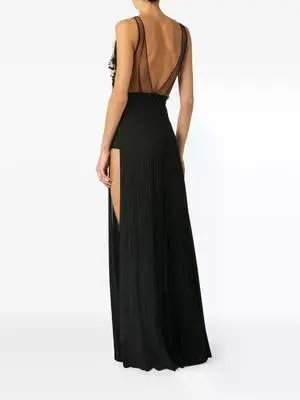 Elisabetta Franchi Red Carpet Tulle And Lurex Jersey Gown With 3d Petal Embellishments - Black