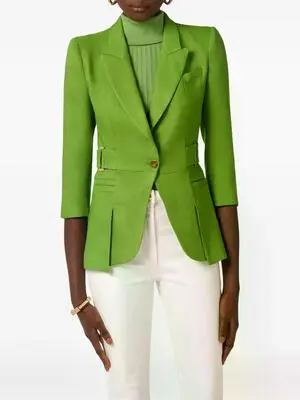 Elisabetta Franchi Single-breasted Linen-blend Jacket - Green