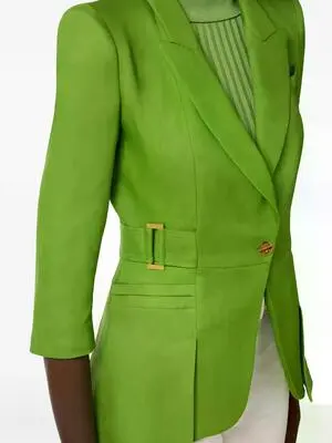 Elisabetta Franchi Single-breasted Linen-blend Jacket - Green