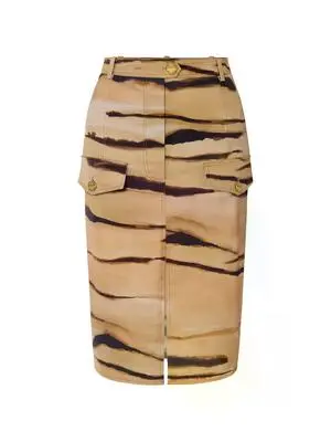 Elisabetta Franchi Safari Style Tiger Print Midi Skirt - Neutrals