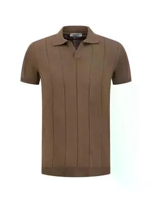 GRAN SASSO Vertical-stripe Collared T-shirt - Brown