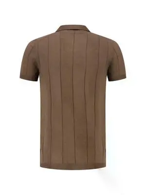 GRAN SASSO Vertical-stripe Collared T-shirt - Brown