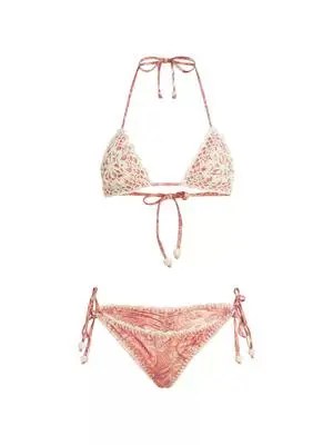 DEL MAAR Crochet Appliquéd Bikini - Pink
