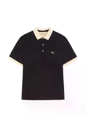 Valentino Garavani Polo Shirt In Cotton Piquet With Vgold - Black