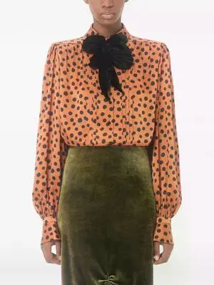 Valentino Garavani Crepe Satin Shirt With Plus De Pois Dalmata Print - Orange