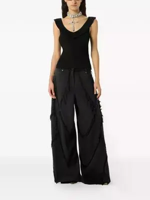 Blumarine Ruffled V-neck Tank Top - Black