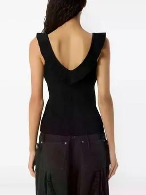 Blumarine Ruffled V-neck Tank Top - Black