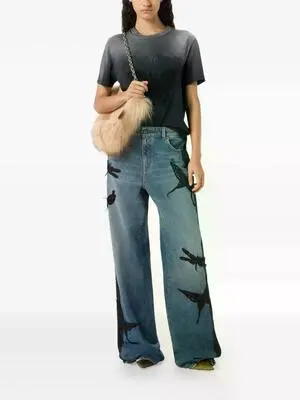 Blumarine Lace Trim Butterfly Jeans
