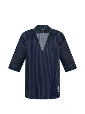 Balmain Pinstripe V-neck T-shirt - Blue
