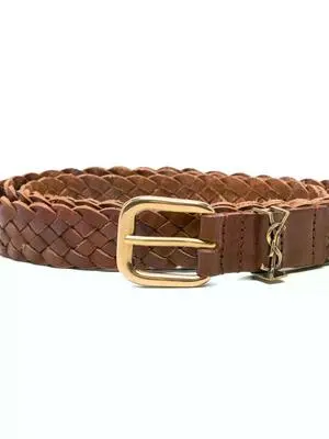 Saint Laurent Braided Buckle Belt - Brown
