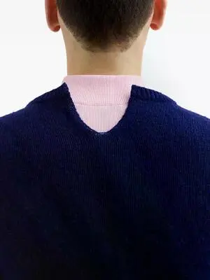 JIL SANDER Wool Cropped Crew Neck Sweater - Blue