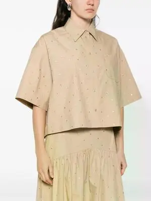 Sandro Oversized Embellished Short-sleeve Shirt - Neutrals