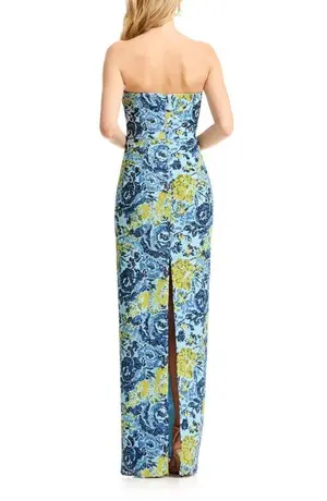 Dress The Population Beaded Floral Strapless Gown - Sky Multi