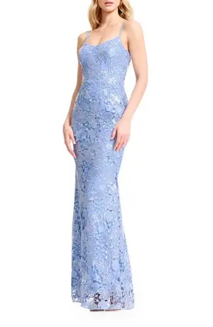 Dress The Population Giovanna Sequin Floral Lace Mermaid Gown - Sky