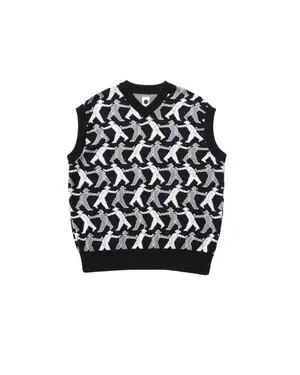 VOWELS Jacquard Knit Vest - Black