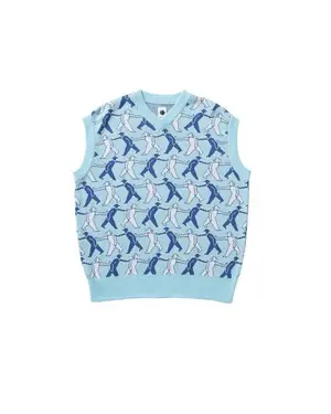 VOWELS Jacquard Knit Vest - Blue