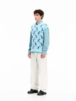 VOWELS Jacquard Knit Vest - Blue