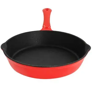 MEGACHEF Enameled Round 8 Inch Preseasoned Cast Iron Frying Pan - Red