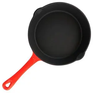 MEGACHEF Enameled Round 8 Inch Preseasoned Cast Iron Frying Pan - Red