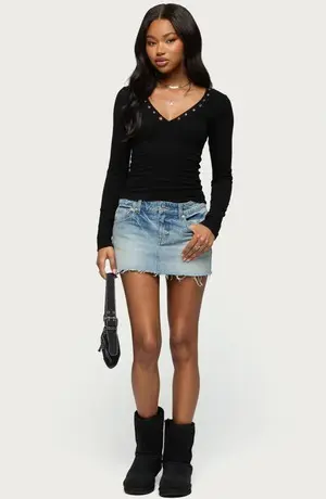 EDIKTED Rossie Studded Long Sleeve T-shirt