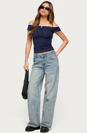 EDIKTED Contrast Neck Off-the-shoulder Top