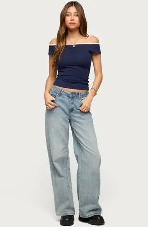 EDIKTED Contrast Neck Off-the-shoulder Top