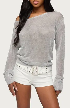 EDIKTED Metallic One-shoulder Sweater