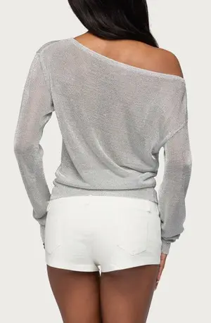 EDIKTED Metallic One-shoulder Sweater