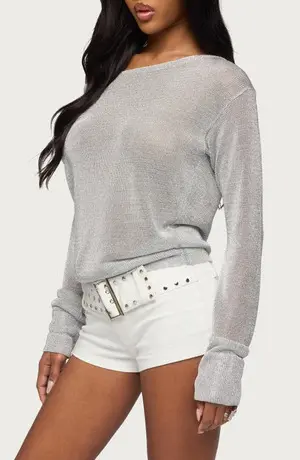 EDIKTED Metallic One-shoulder Sweater