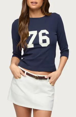 EDIKTED Stretch Cotton Graphic T-shirt - Navy