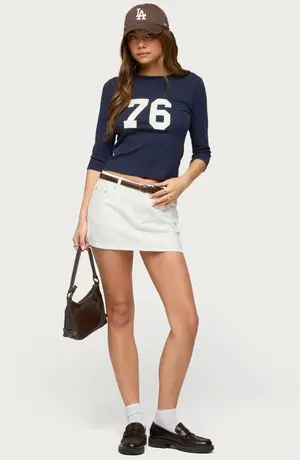 EDIKTED Stretch Cotton Graphic T-shirt - Navy